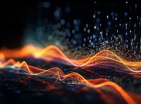 Ultra Clear Network Line Of Connecting Stream With Wave Of Particles Representing Information