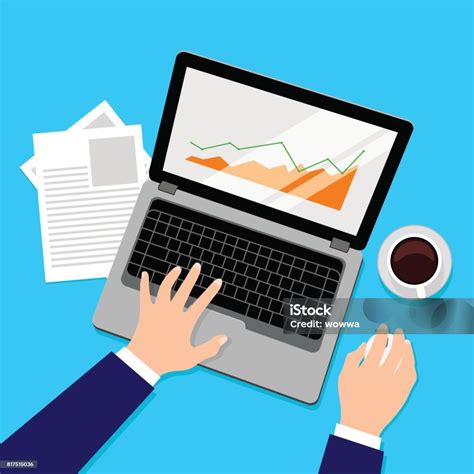 Деловой Человек Работающий За Ноутбуком — стоковая векторная графика и