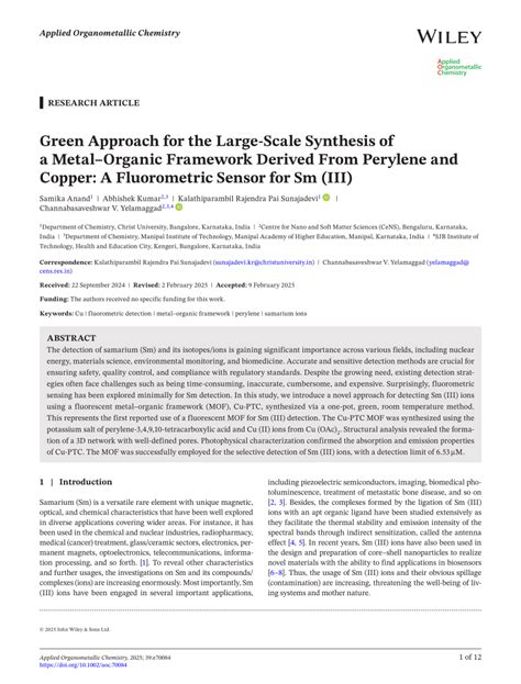 Green Approach For The Large‐scale Synthesis Of A Metalorganic