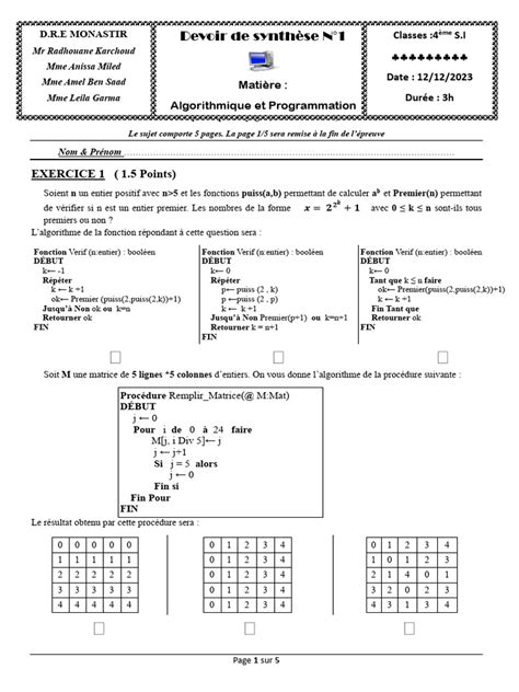 Algorithmes Et Exercices En Programmation Pdf Mot De Passe