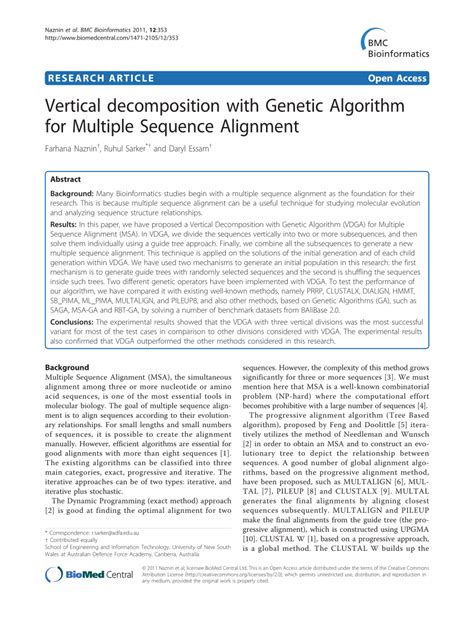 Pdf Vertical Decomposition With Genetic Algorithm For Multiple Sequence Alignment