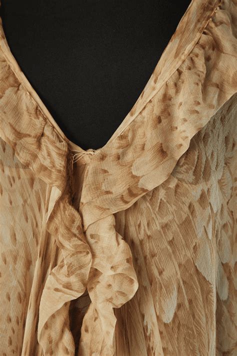 Déshabillé 1920 en mousseline imprimé de plumes Chez Sarah