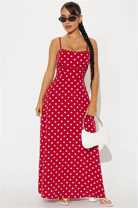 Penelope Polka Dot Maxi Dress Red Fashion Nova