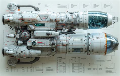 Futuristic Spacecraft Design With Detailed Technical Schematics And