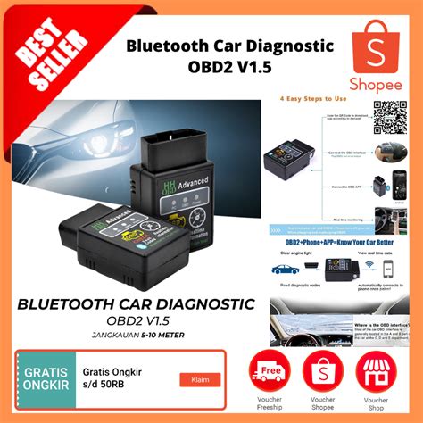 Jual Bluetooth Car Diagnostic OBD2 V1.5 / Pemindai Adaptor Nirkabel ...