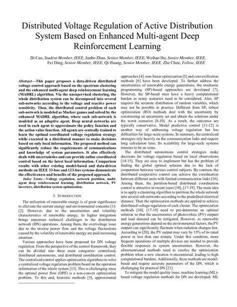 distributed voltage regulation of active distribution system based on