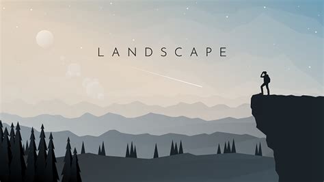 한 남자가 산 꼭대기에 서서 쌍안경을 들여다본다 플랫 스타일 일러스트레이션 자연을 발견하고 탐험하고 관찰하는 여행 개념 하이킹 모험 관광 다각형 디자인 달 하늘에 대한 스톡