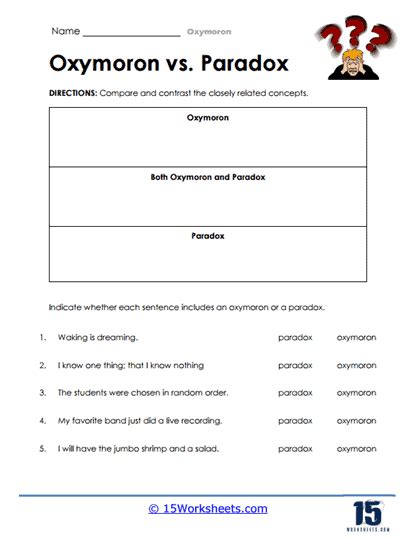 Oxymoron Worksheet Literary Devices Worksheet Simile Metaphor And