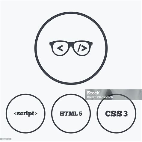 Kacamata Coder Programmer Bahasa Markup Html Ilustrasi Stok Unduh
