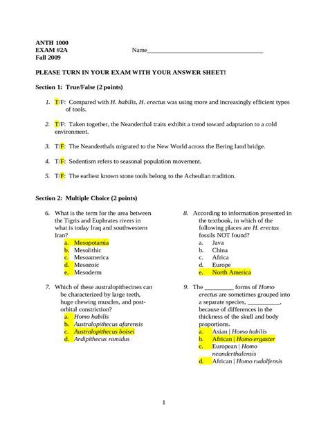 Exam To Questions With Answers Introduction To Anthropology Anth