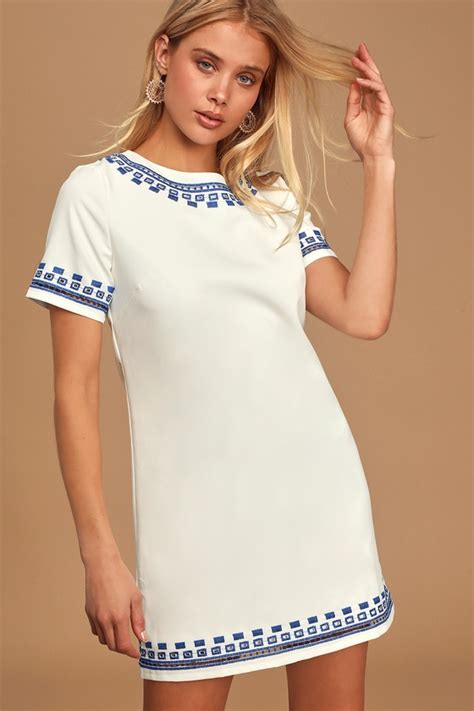 Cute White Dress Embroidered Dress Shift Dress Short Dress Lulus