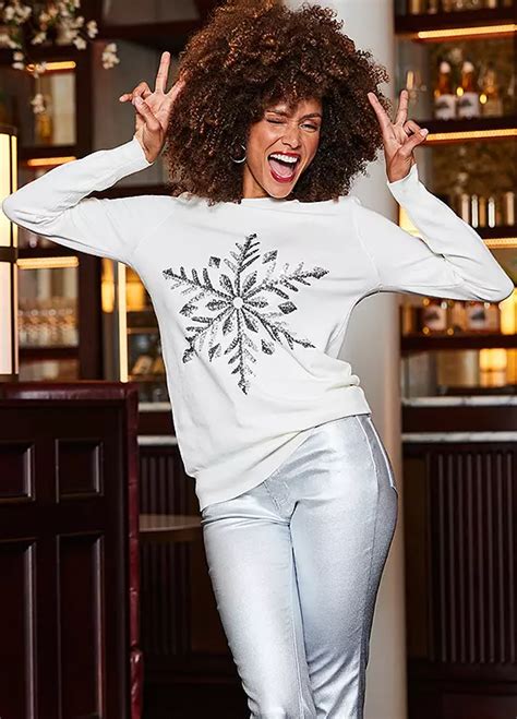 Sosandar Cream Snowflake Silver Sequin Jumper Kaleidoscope