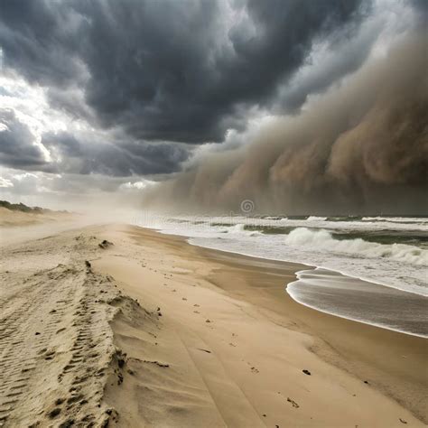 A Wind-swept Beach is Engulfed by a Sandstorm, Dark Clouds Looming ...