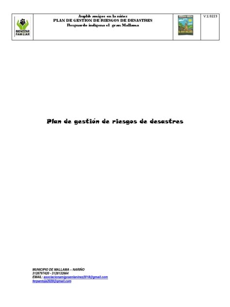Plan De Gestión De Riesgos De Desastres Pdf Riesgo La Seguridad