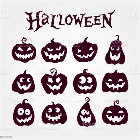귀여운 할로윈 호박 세트 호박 아이콘 웃는 호박의 실루엣 만화 벡터 일러스트 레이 션 10월에 대한 스톡 벡터 아트 및 기타 이미지 10월 개체 그룹 계절 Istock