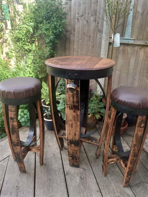 Whisky Barrel Table And Stool Set Rustic Badger Upcycle Ashford Kent