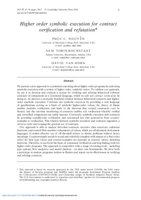 Pdf Higher Order Symbolic Execution For Contract Verification And
