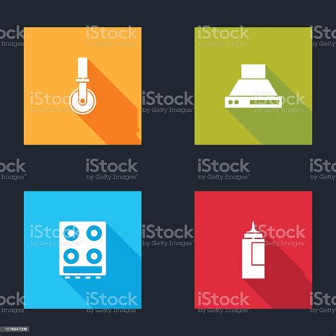 세트 피자 나이프 주방 추출기 팬 가스 스토브와 소스 병 아이콘 벡터 가열장치에 대한 스톡 벡터 아트 및 기타 이미지 가열장치 가정 생활 가정 주방 Istock