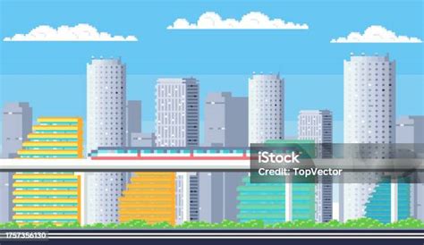 도시 건물 도심 픽셀화된 도시 풍경입니다 풍경 스카이 라인입니다 교외 픽셀 타운 실루엣 모자이크 처리에 대한 스톡 벡터 아트 및 기타 이미지 Istock