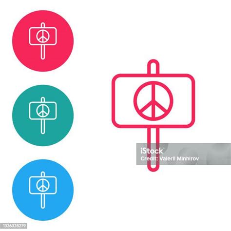 흰색 배경에 격리 된 빨간색 줄 평화 아이콘 평화의 히피 상징 원 버튼에 아이콘을 설정합니다 벡터 개념에 대한 스톡 벡터 아트