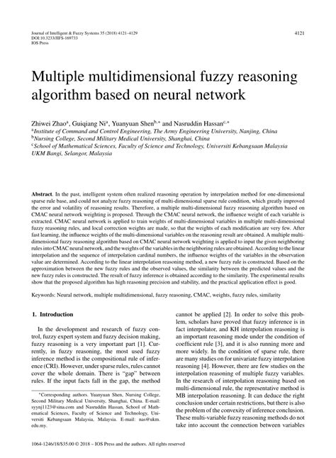 Pdf Multiple Multidimensional Fuzzy Reasoning Algorithm Based On Neural Network