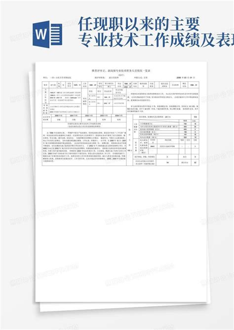 任现职以来的主要专业技术工作成绩及表现word模板下载编号lvwgdngk熊猫办公