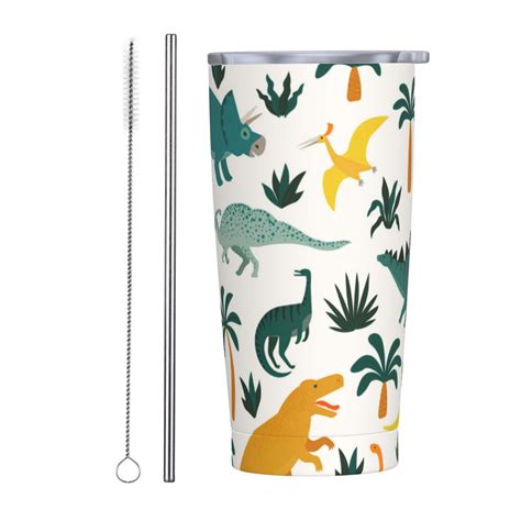 Kll Dinosaurs And Tropical Leaves Stainless Steel Vacuum Insulated