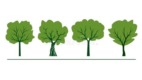 Shape Of Tree With Green Leaves And Roots Vector Outline Illustration