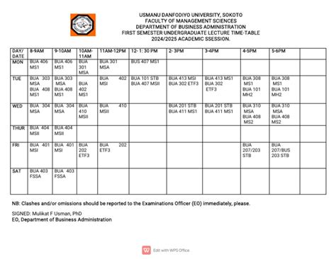 Department of Business Admin First Semester Time Table 2024- 2025 | PDF