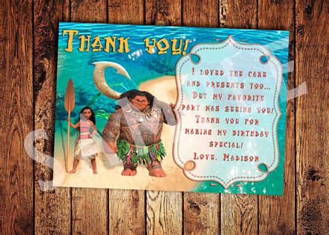 Moana Thank You Card Moana Birthday Party Invitation Moana Etsy