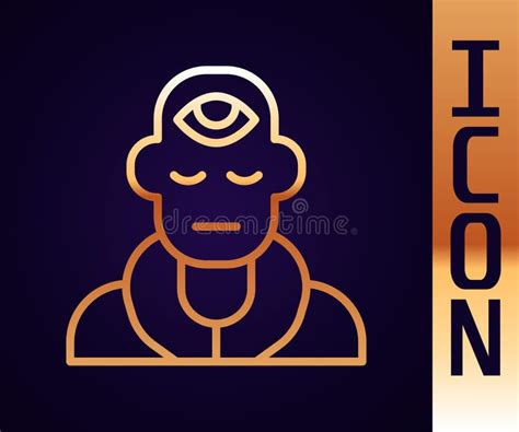 Gold Line Wizard Warlock Icon Isolated On Black Background Vector