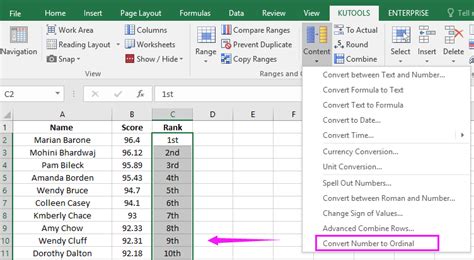 How To Convert Cardinal Number To Ordinal Number In Excel