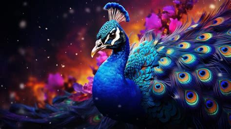 Premium AI Image Portrait Of Beautiful Peacock With Feathers Out
