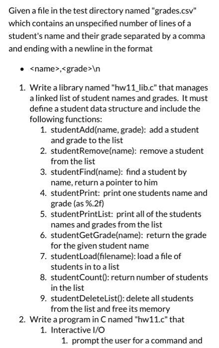 Solved Given A File In The Test Directory Named Grades Csv Chegg