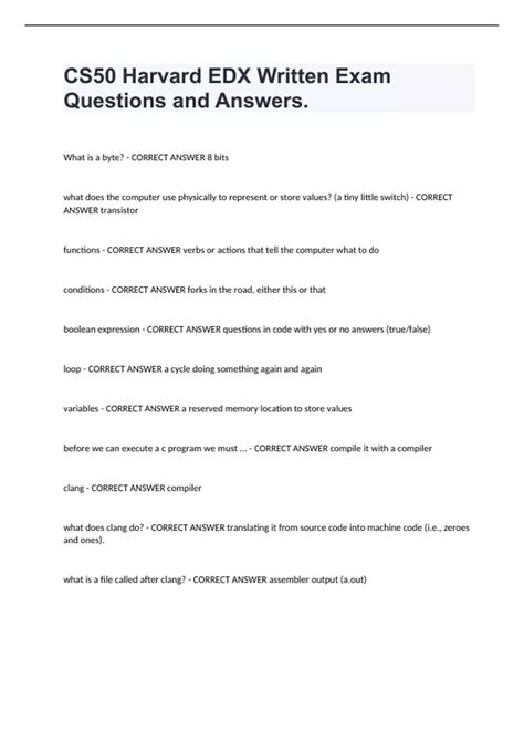 Cs50 Harvard Edx Written Exam Questions And Answers Cs50 Stuvia Us