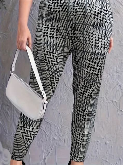 Casual Leggings Plus Size Womens Plus Plaid Houndstooth Temu Australia