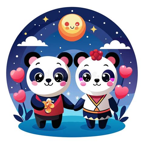 Cute Panda Love Template With Two Cute Pandas Hand In Hand Under Stock