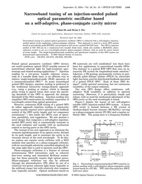 Pdf Narrowband Tuning Of An Injection Seeded Pulsed Optical
