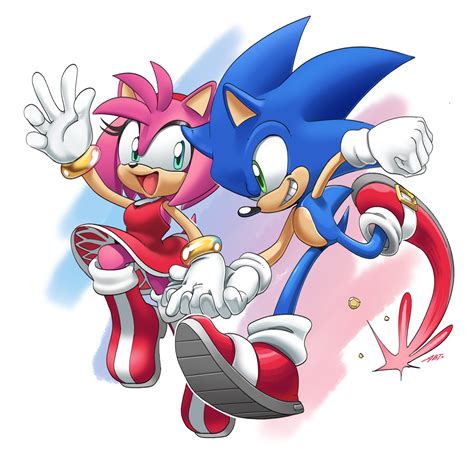 Sonic And Amy Holding Hands With Interlocking Fingers Art By