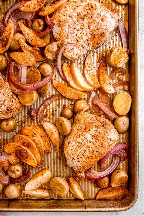 Sheet Pan Pork Chops Dinner With Apples And Potatoes Wholefully