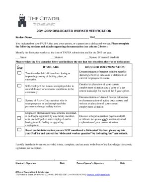 Fillable Online Dislocated Worker Verification Worksheet 2021 2022 Federal Fax Email Print