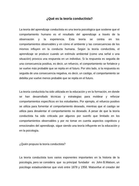 La Teoría Conductista Pdf Behaviorismo Comportamiento