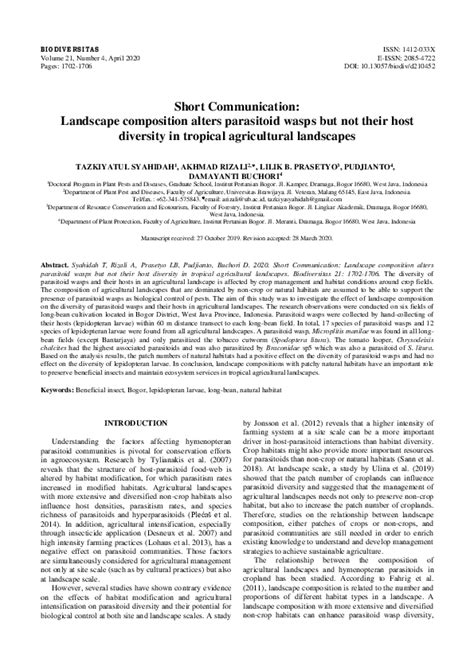 Pdf Short Communication Landscape Composition Alters Parasitoid
