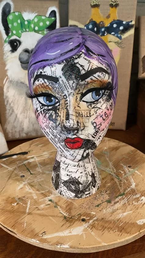 Mixed Media Styrofoam Head Paper Art Sculpture Styrofoam Art