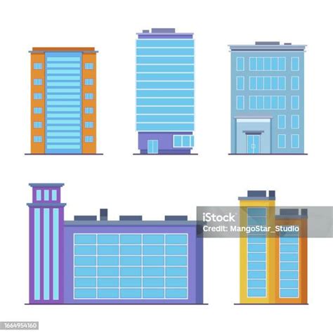 Modern Office Buildings And Plants Vector Illustrations Set向量圖形及更多一組物體