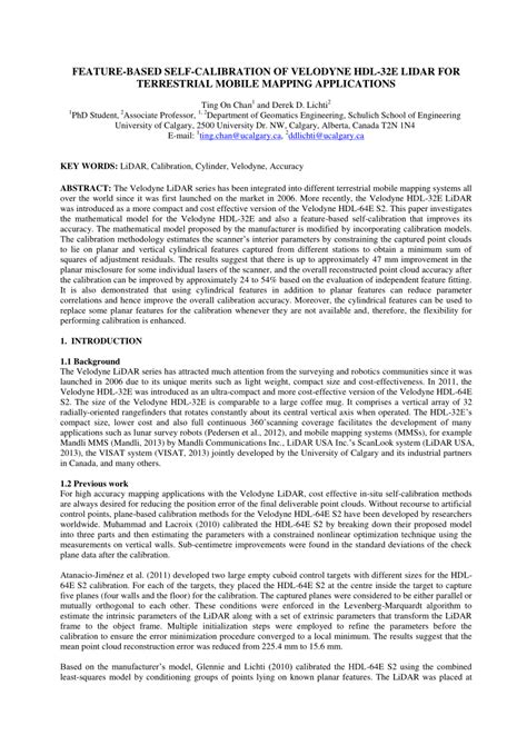 Pdf Feature Based Self Calibration Of Velodyne Hdl 32e Lidar For
