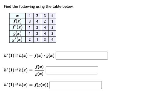 Solved Find The Following Using The Table Below H If Chegg