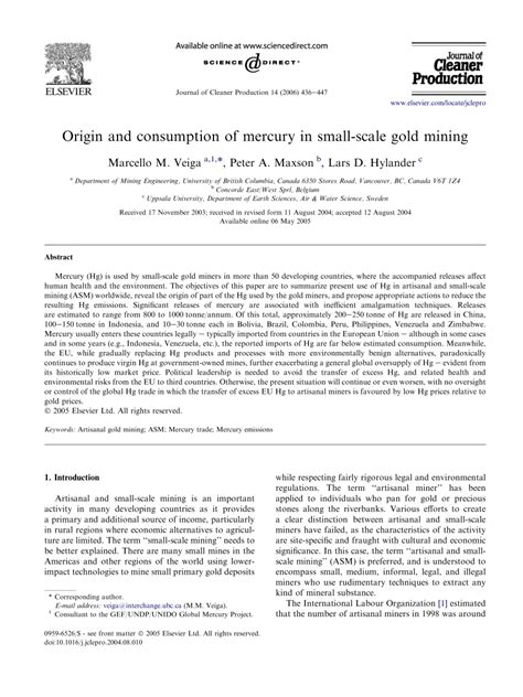 Pdf Origin And Consumption Of Mercury In Small Scale Gold Mining