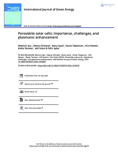 Pdf Perovskite Solar Cells Importance Challenges And Plasmonic