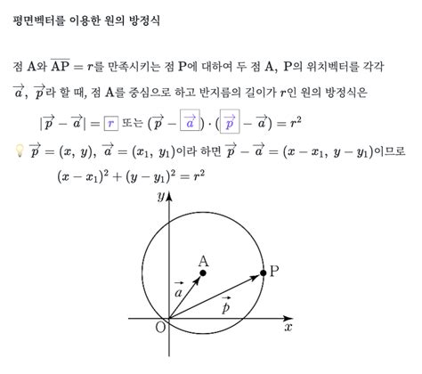 수학 개념 벡터를 이용한 원의 방정식 공식 수학대왕 수학 개념 벡터를 이용한 원의 방정식 공식 수학대왕
